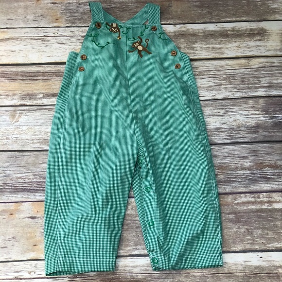 Bottoms | Monkey Overalls Gingham Green | Poshmark